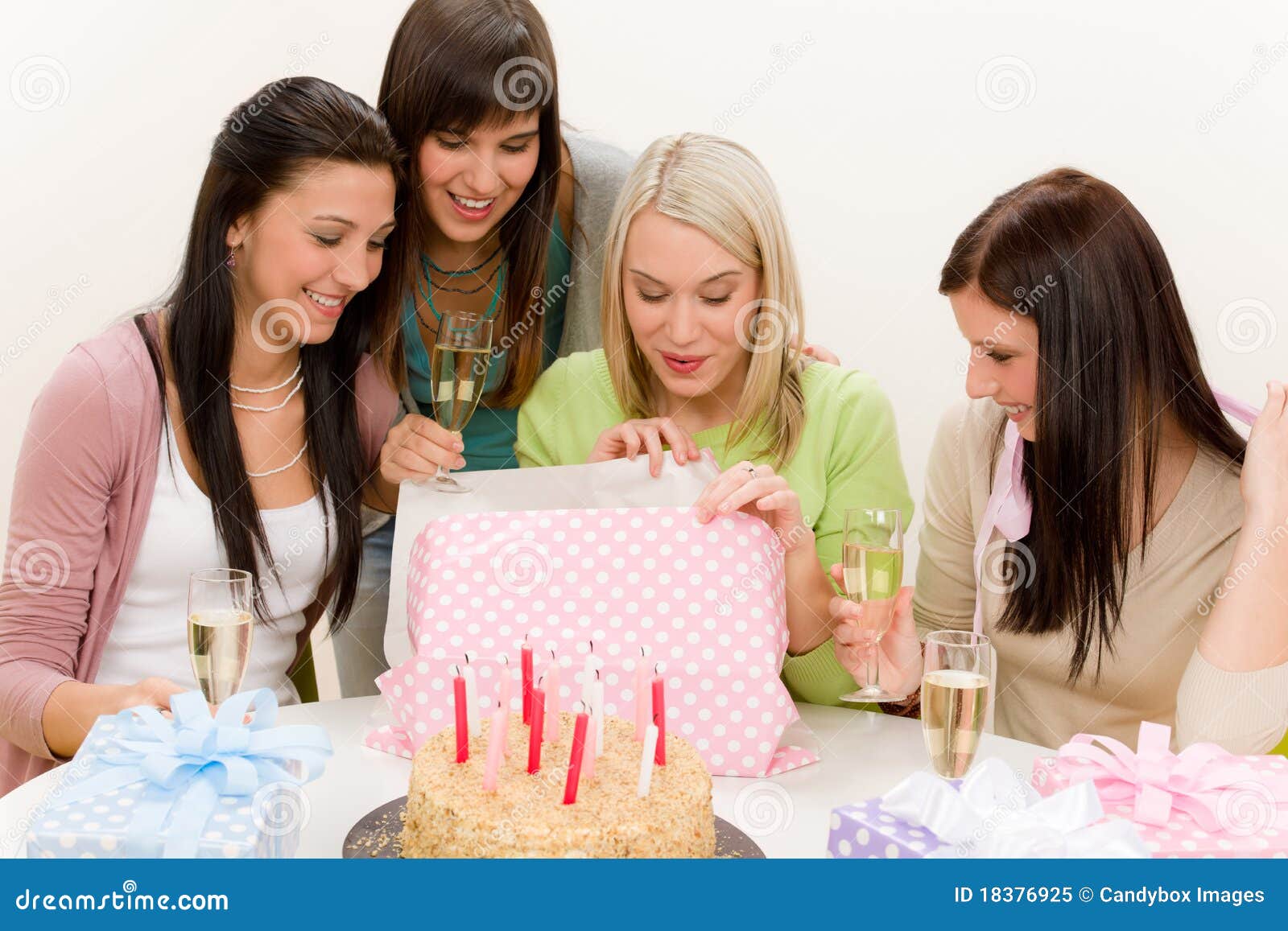 Birthday Party - Woman Unwrap Present, Celebrating Stock Image - Image ...