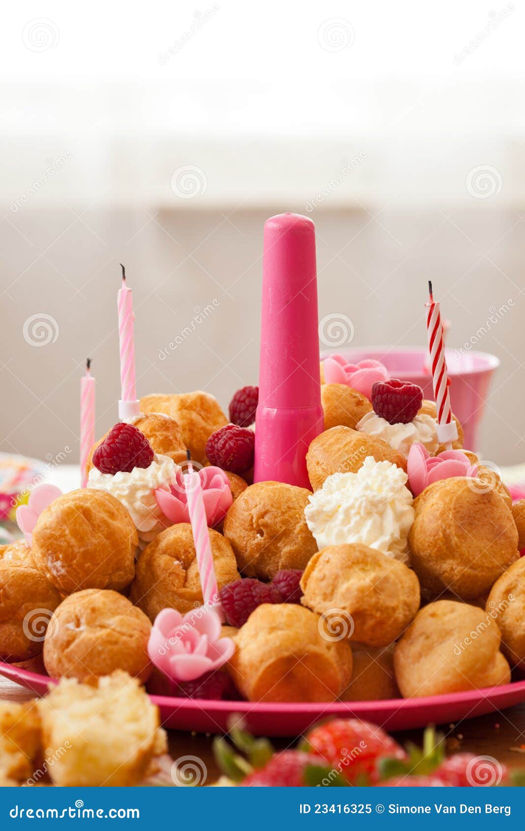 Birthday pastries stock image. Image of pink, candle - 23416325