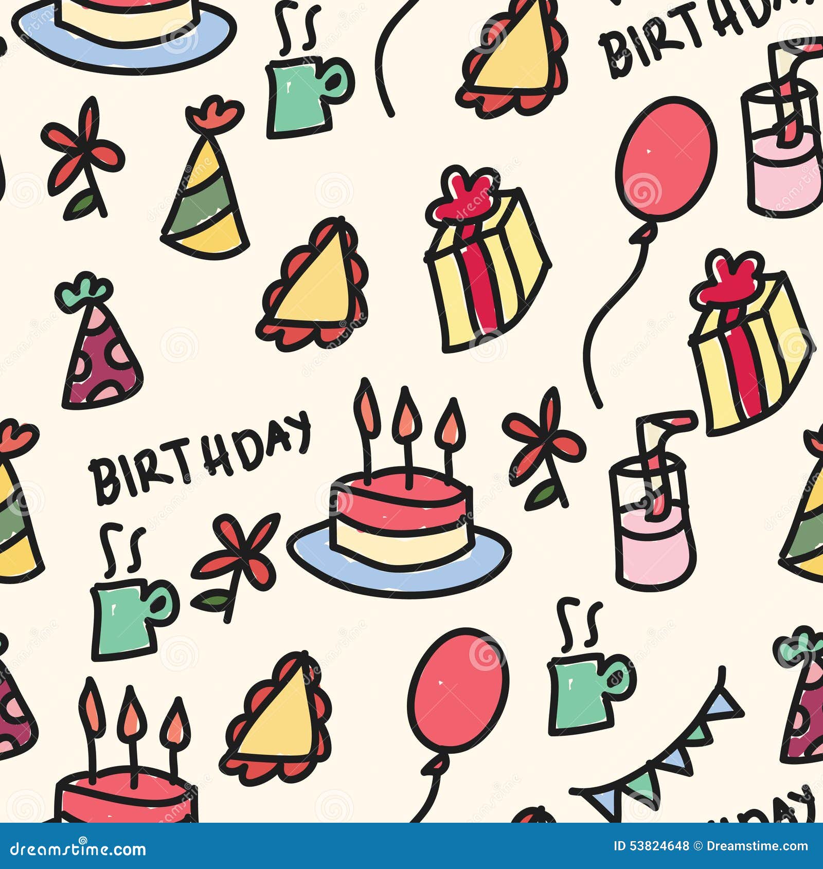 Birthday Pattern stock illustration. Illustration of hand - 53824648