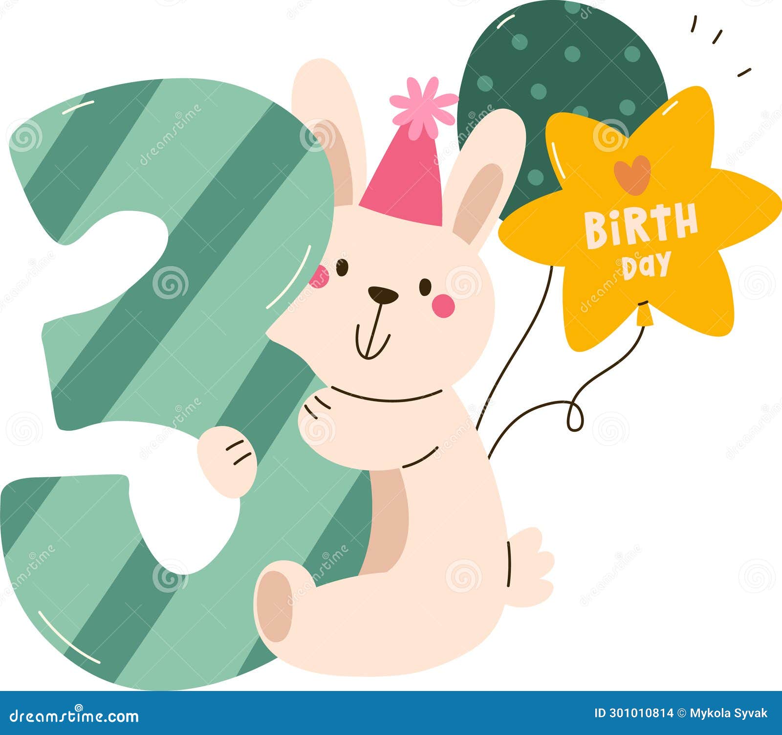 3 Birthday Rabbit Number stock illustration. Illustration of animal ...