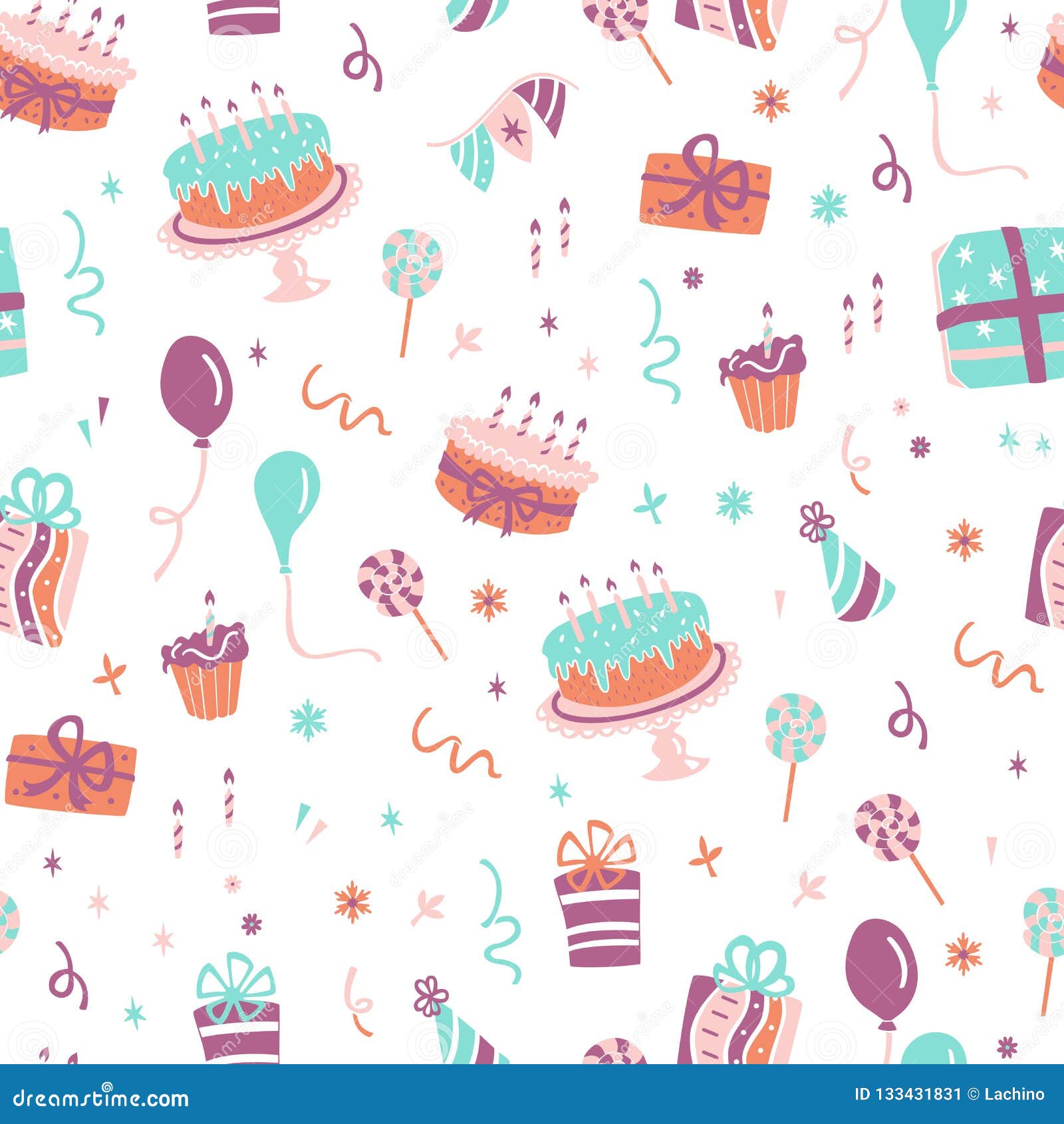 Birthday Seamless Pattern. Hand Drawn Celebration Elements Background ...