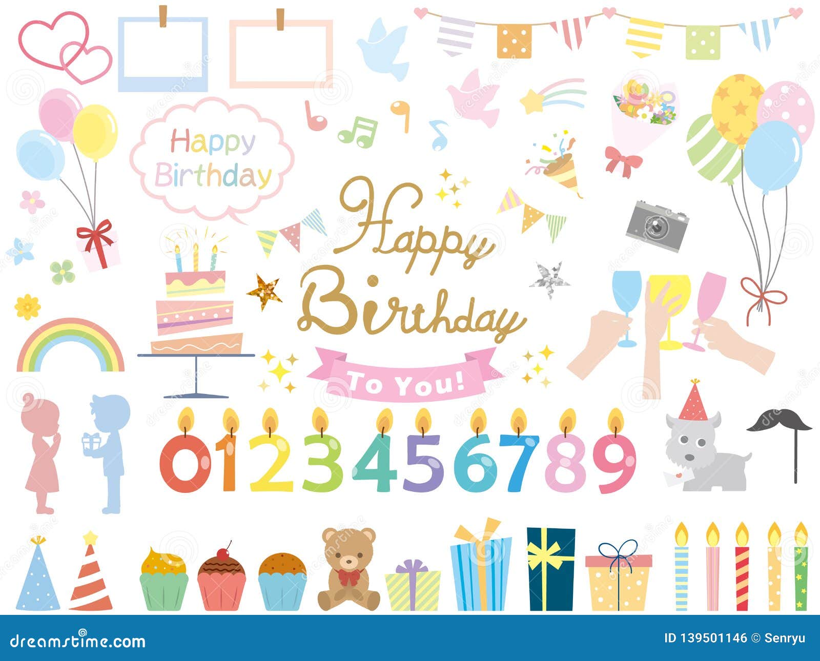 Birthday set stock vector. Illustration of bear, happy - 139501146