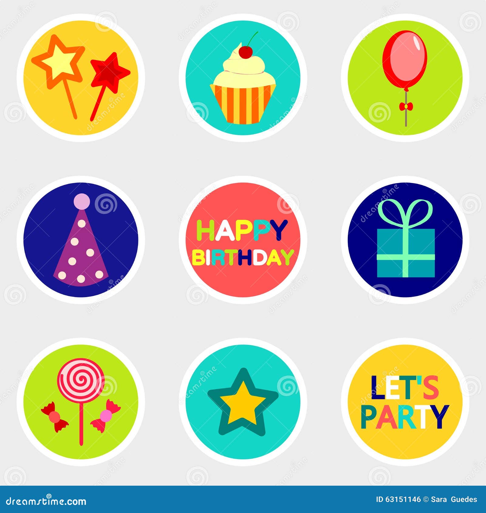 Birthday Stickers Set with Icon Stock Vector - Illustration of element ...