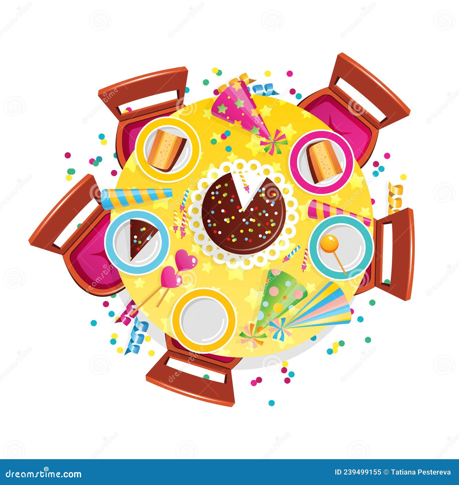 Kids Birthday Party Table Top View Stock Vector - Illustration of ...