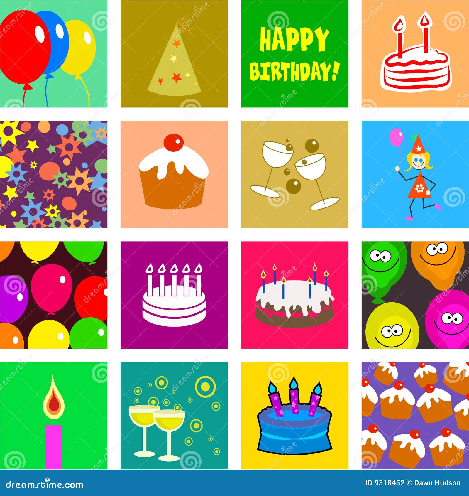 Birthday tiles stock vector. Illustration of icons, cupcakes - 9318452