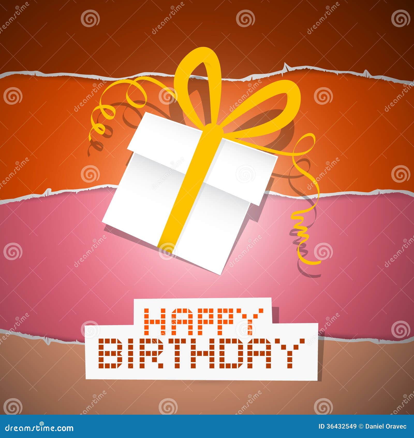 Birthday Torn Paper Retro Background With Gift Box Cartoon Vector ...