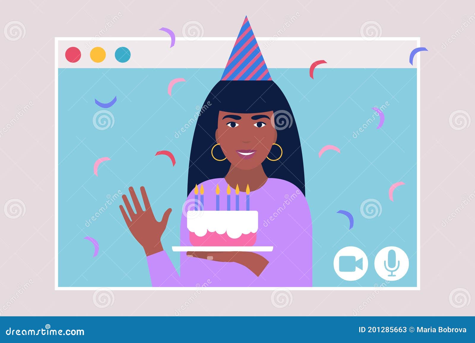 Birthday video call stock vector. Illustration of speech - 201285663