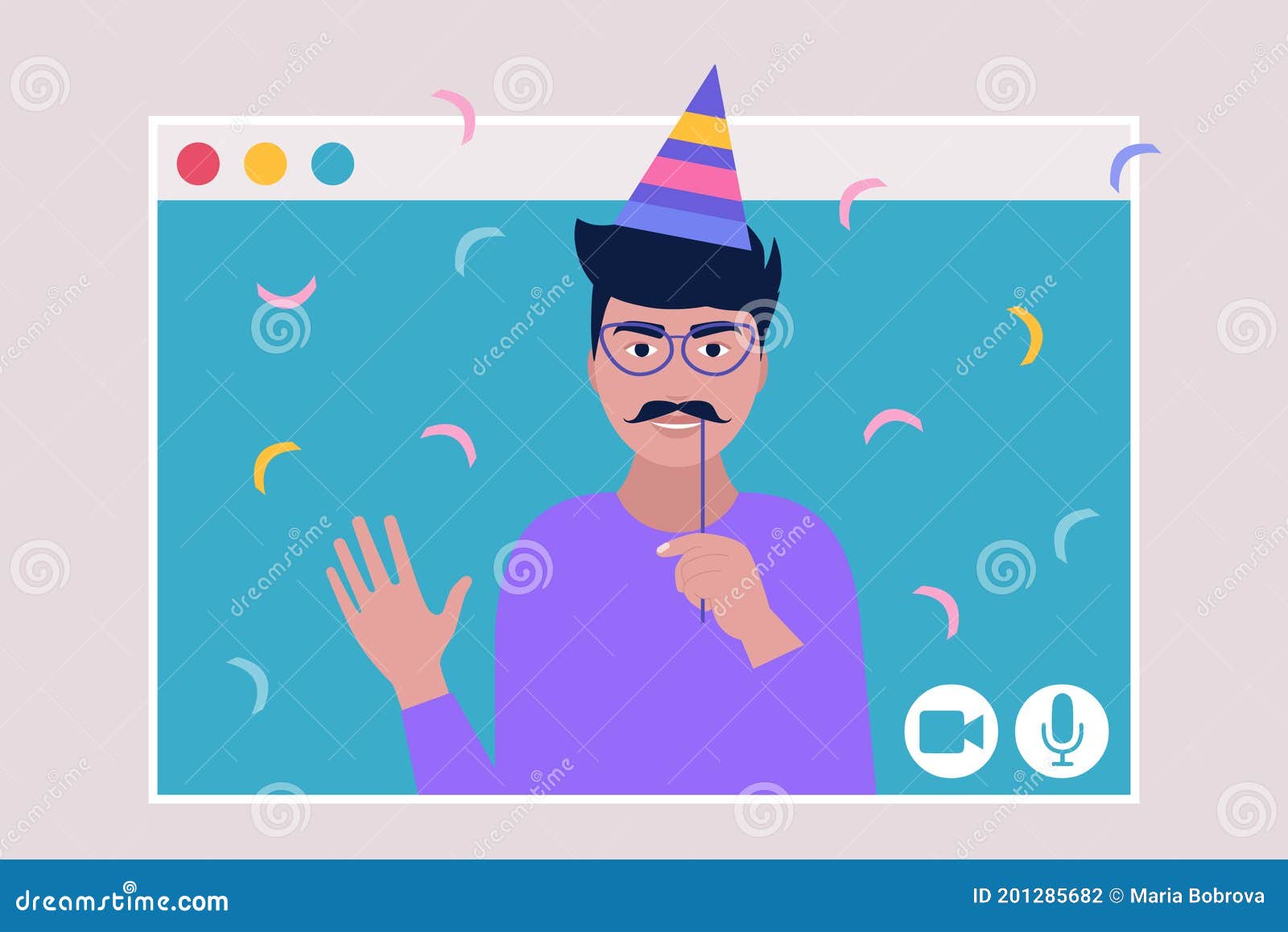 Birthday video call stock vector. Illustration of workplace - 201285682