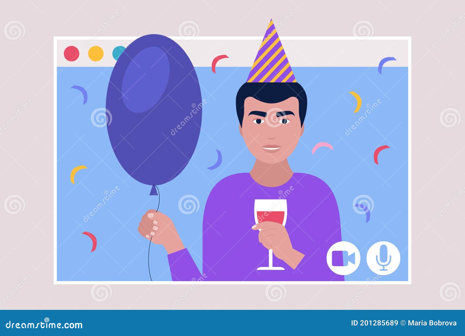 Birthday video call stock vector. Illustration of card - 201285689