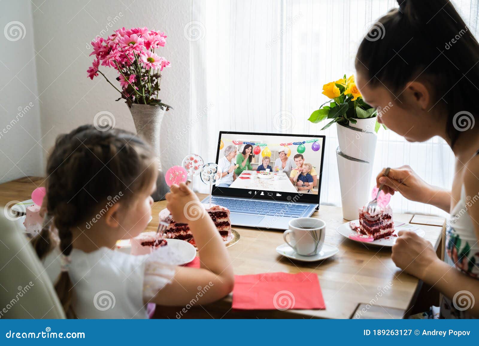 Birthday Video Conference Call Stock Image - Image of mother, notebook ...