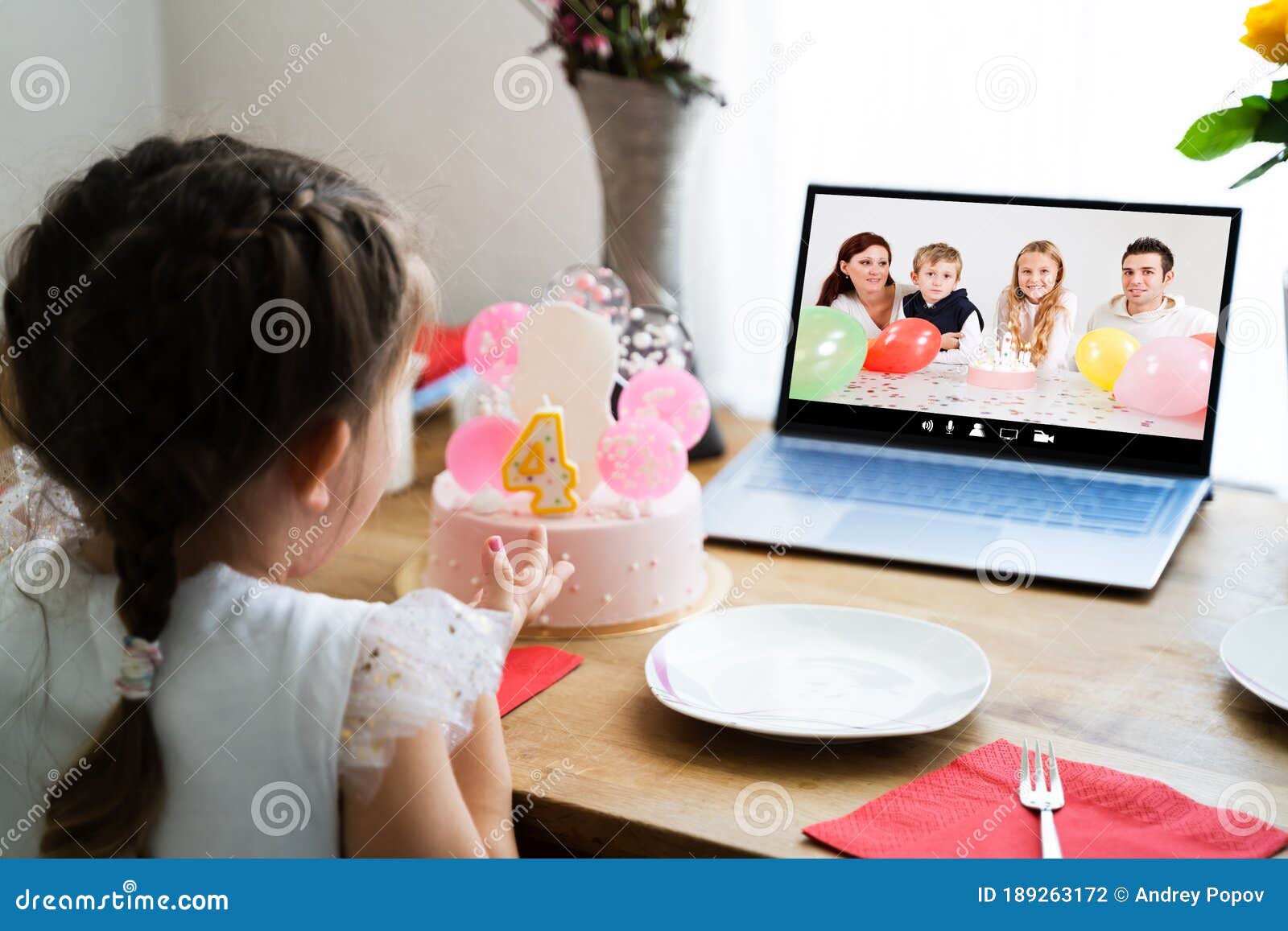Birthday Video Conference Call Stock Photo - Image of birthday, gift ...