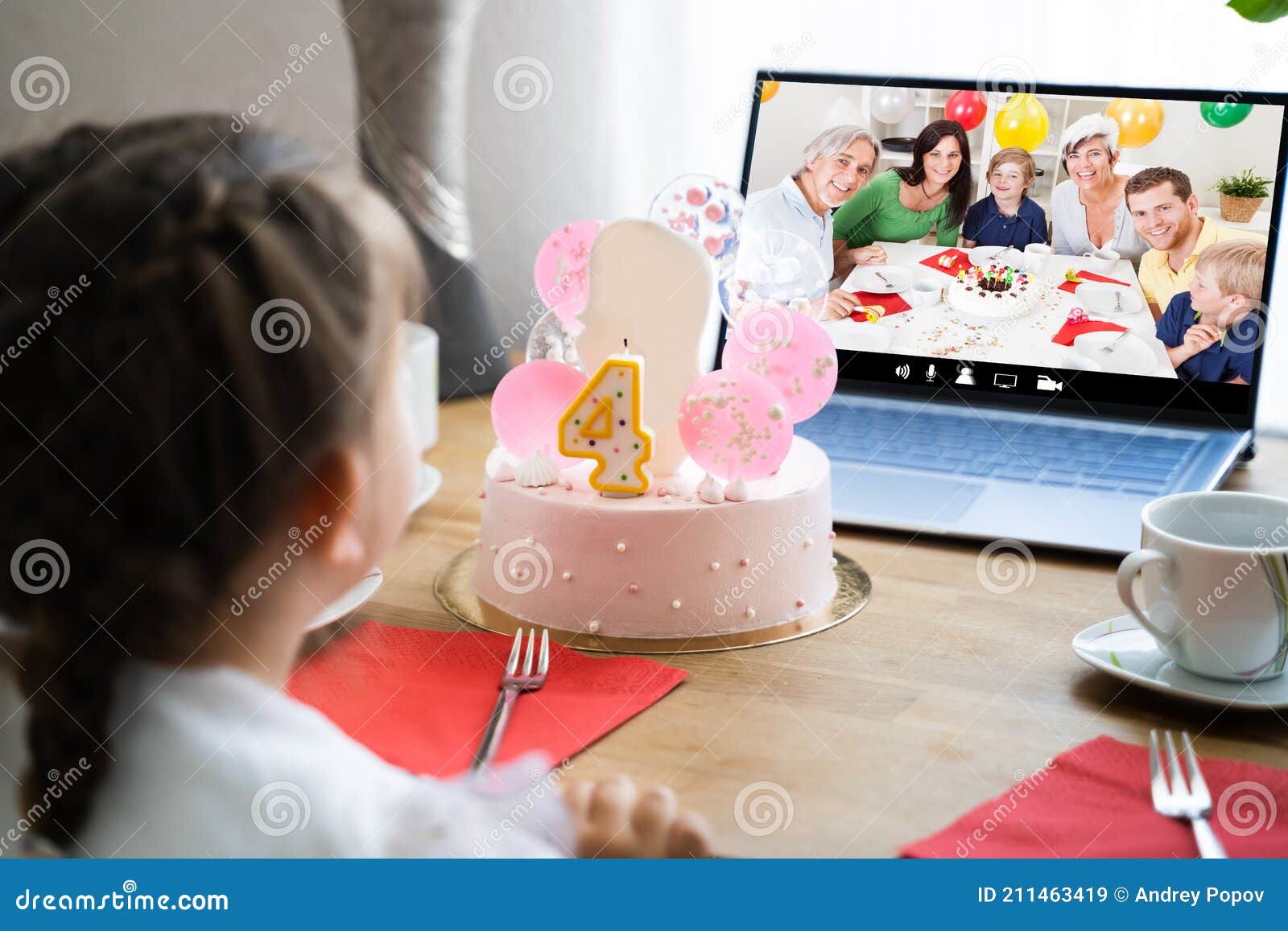 Birthday Video Conference Call Stock Image - Image of laptop, father ...