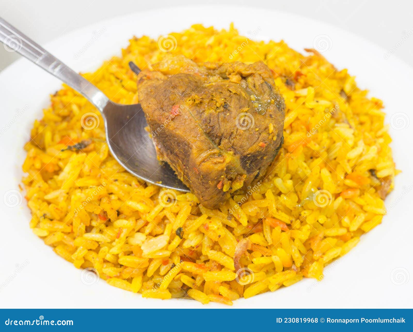 Biryani Beef on a White Plate,Fried Rice with Beef Stock Photo - Image ...