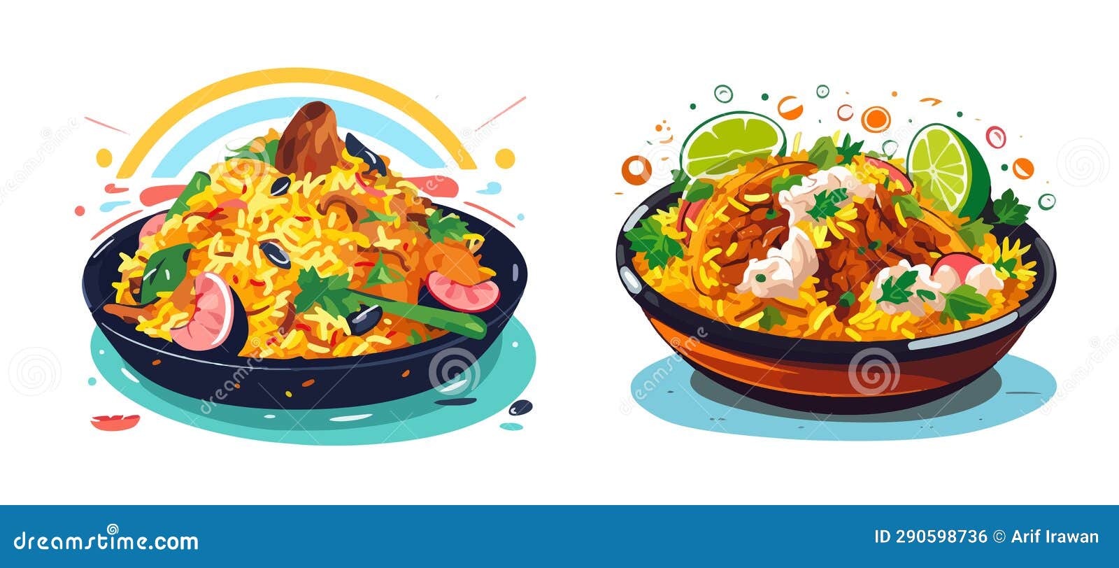 BIRYANI DISH MEAL ON PLATE MENU FOOD Vector Illustration ...