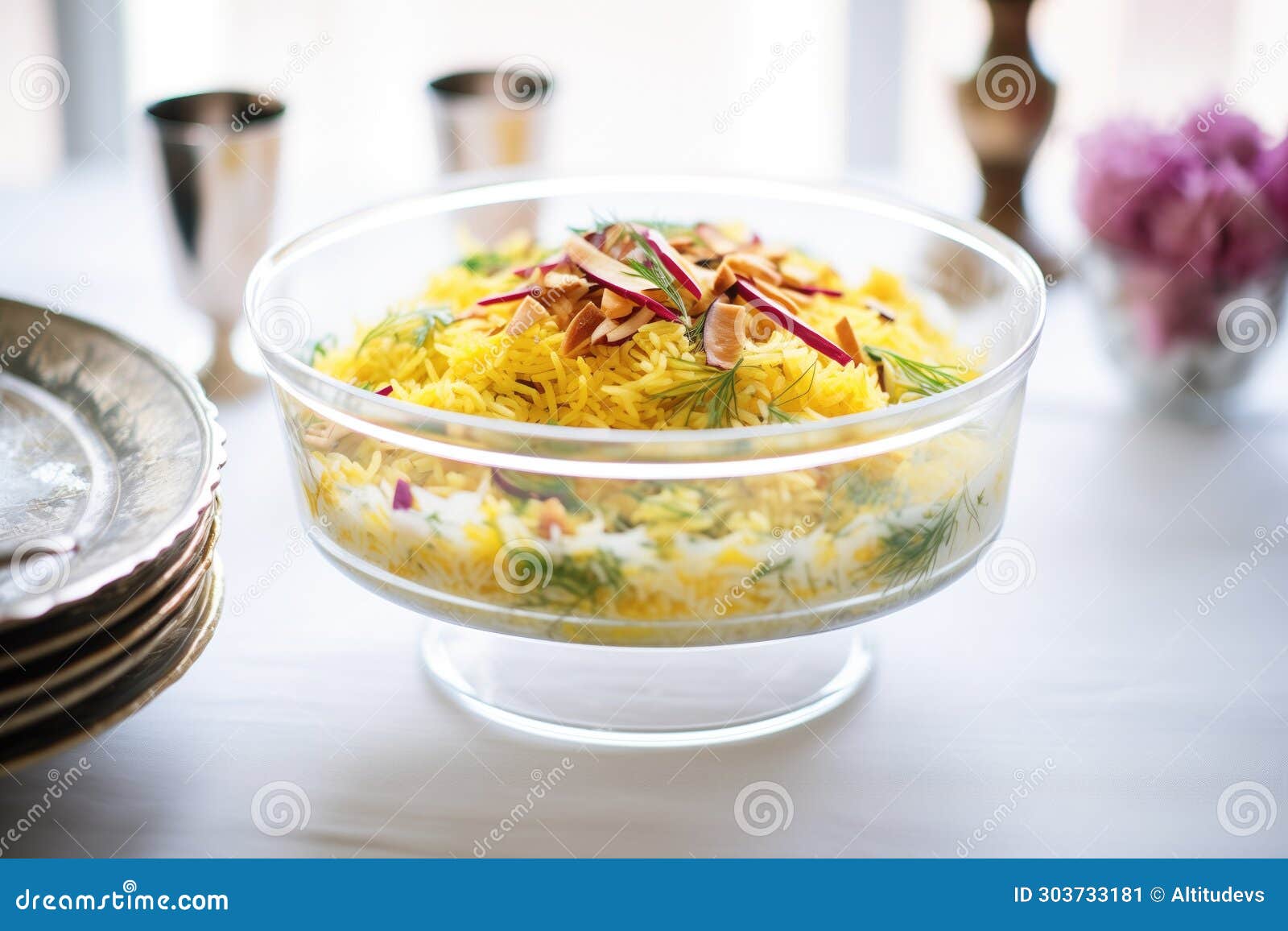 Biryani Rice Layers with Saffron in a Glass Casserole Stock Image ...