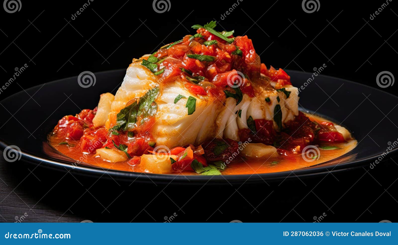 Biscayan Cod Dish on Black Background.a Traditional Dish of Basque ...