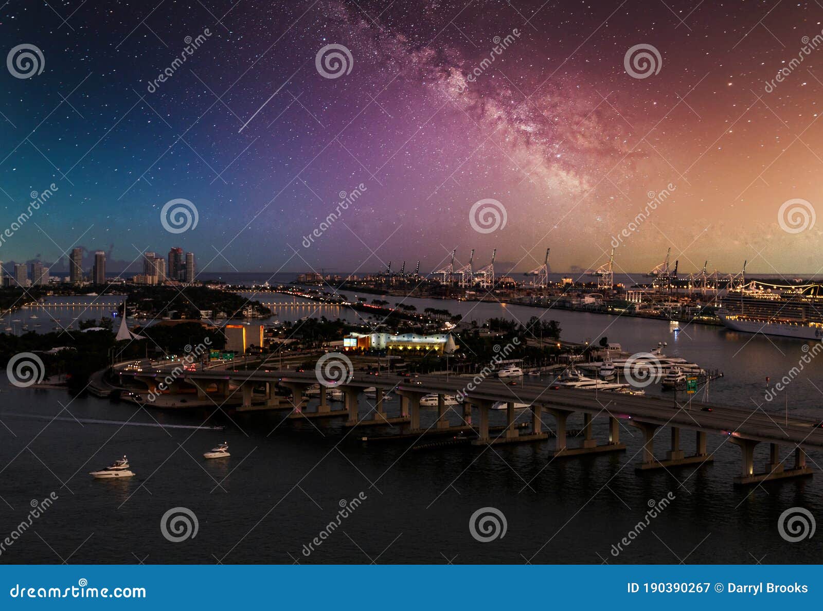 Biscayne Bay Under Starry Night Stock Image - Image of modern, city ...