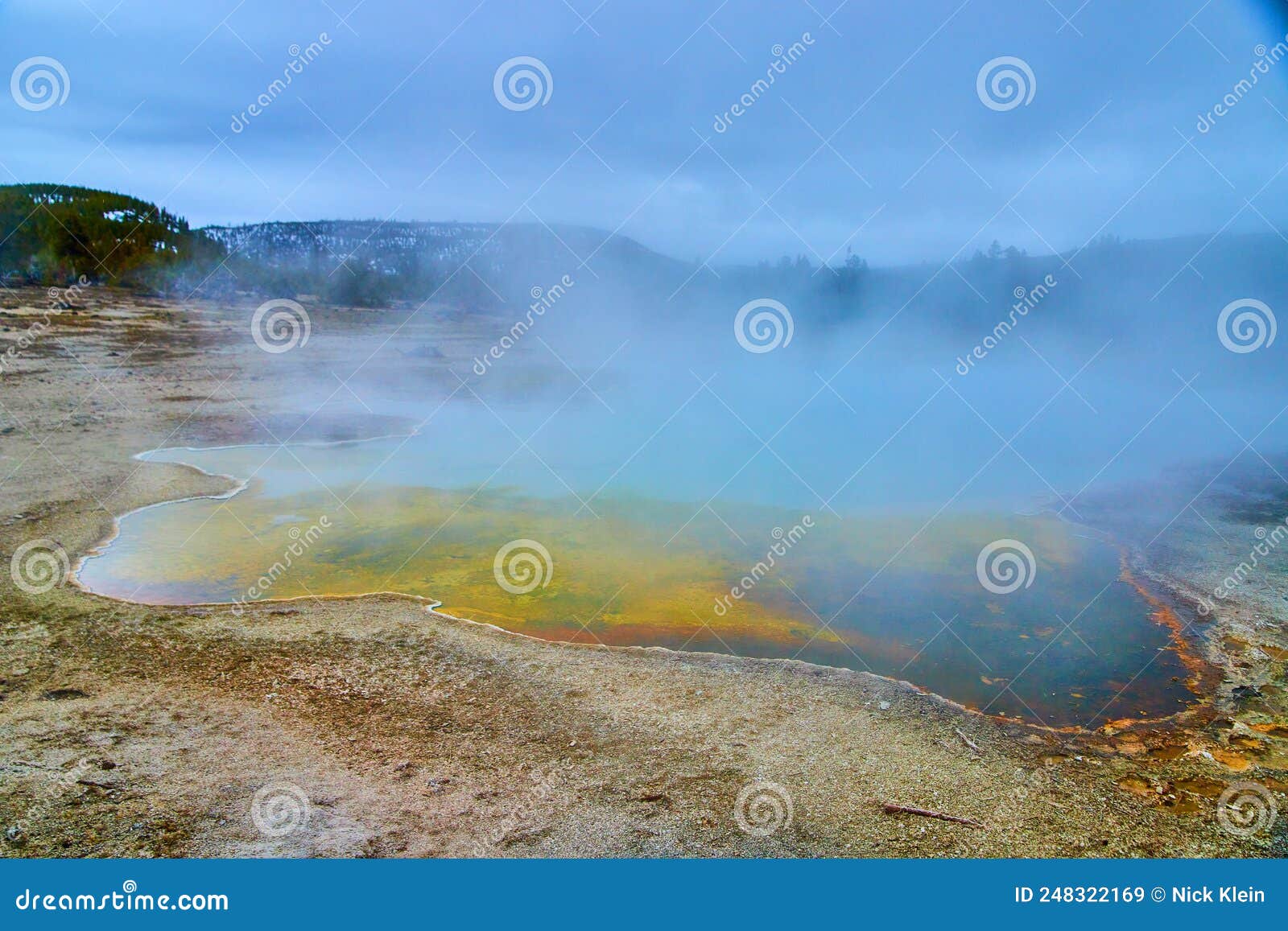 Biscuit Basin in Yellowstone with Huge Pools and Sulfur Steam Stock ...