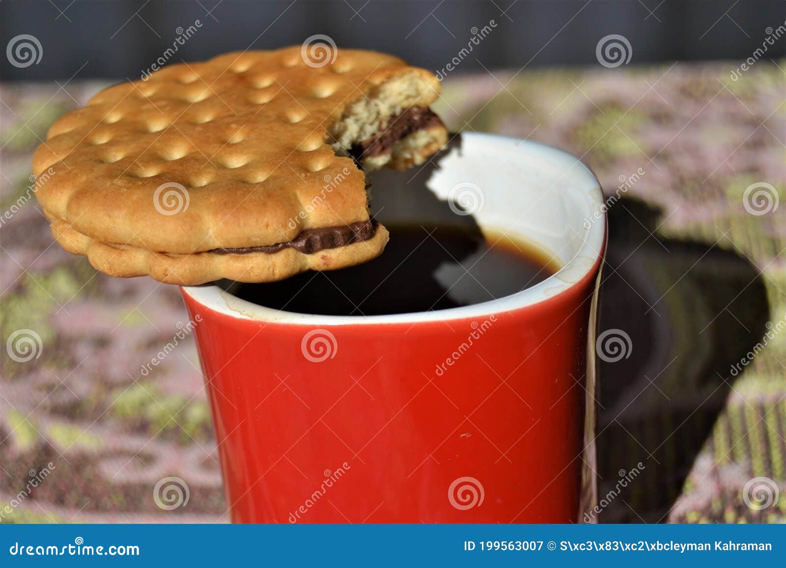 Coffee and Double Decker Biscuit with Chocolate Stock Image - Image of ...