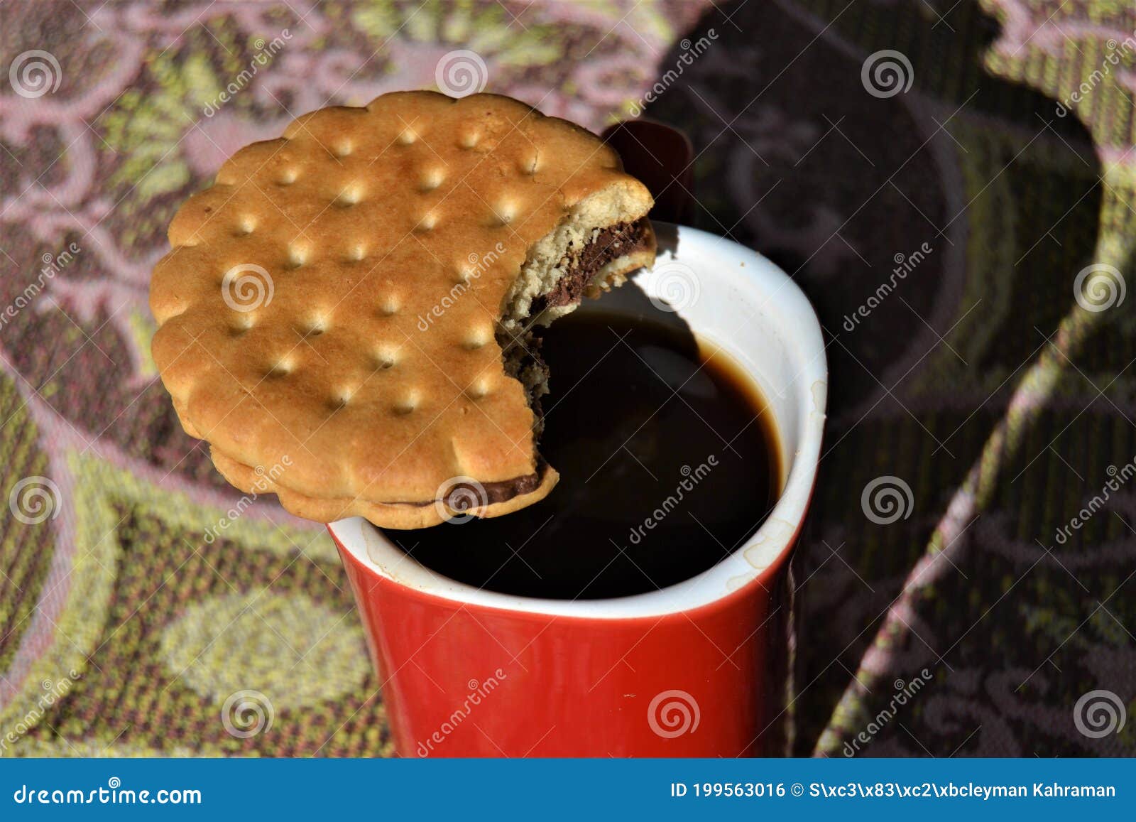 Coffee and Double Decker Biscuit with Chocolate Stock Photo - Image of ...