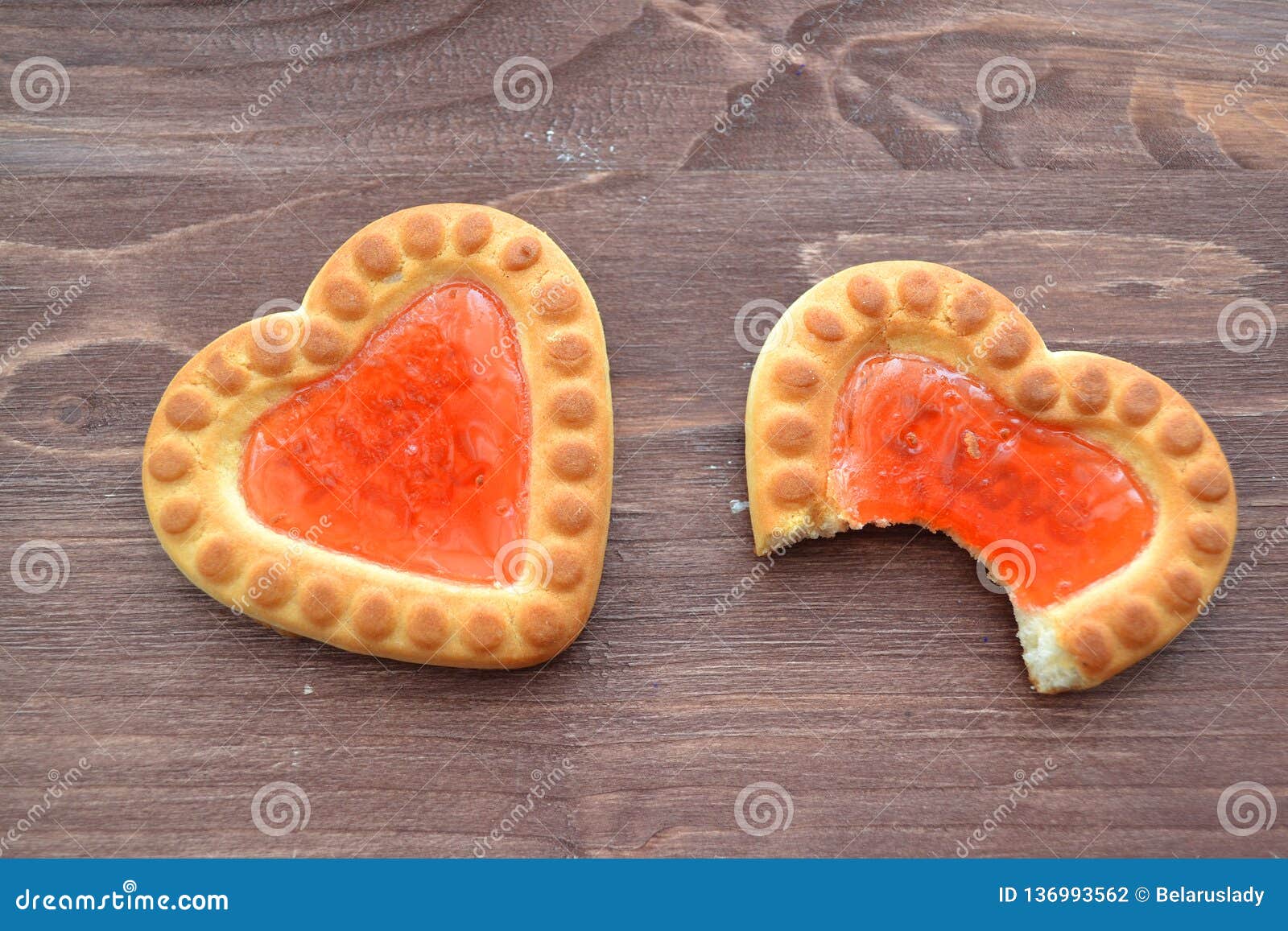Biscuit Cookie Love Concept. Relationship. Biscuit Heart and Bitten ...