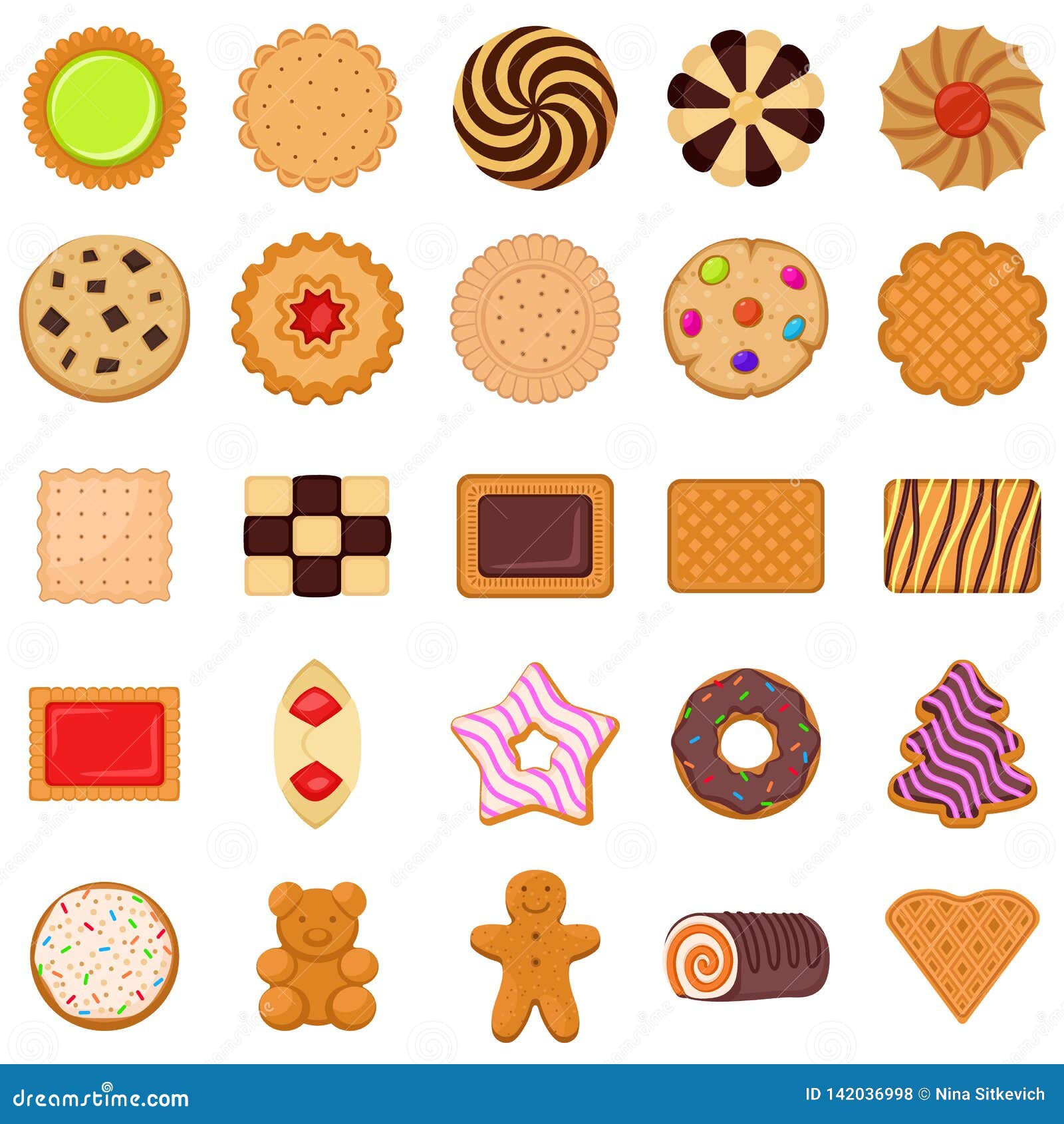 Biscuit Icons Set, Flat Style Stock Vector - Illustration of chocolate ...