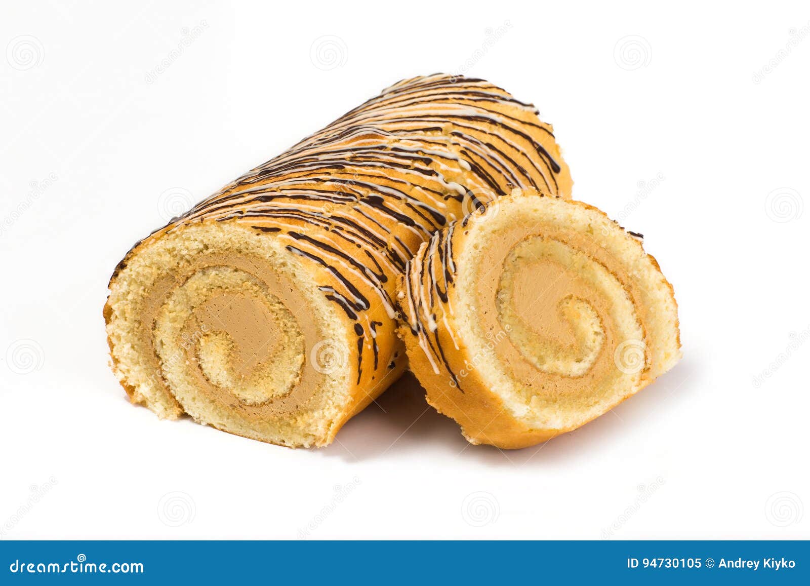 Biscuit Roll with Cream Filling with Chocolate Stock Image - Image of ...