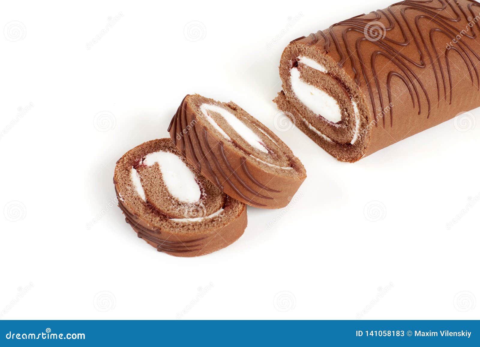 Biscuit Roll Cut into Pieces, on a White Background. Stock Image ...