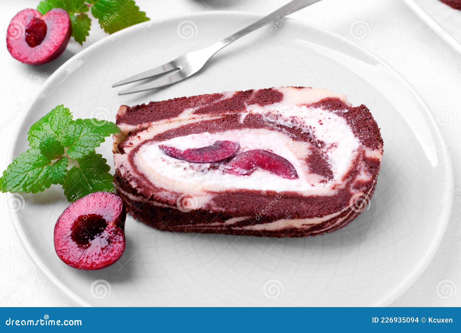Biscuit Roulade Piece with Cherry and Cream Stock Photo - Image of ...