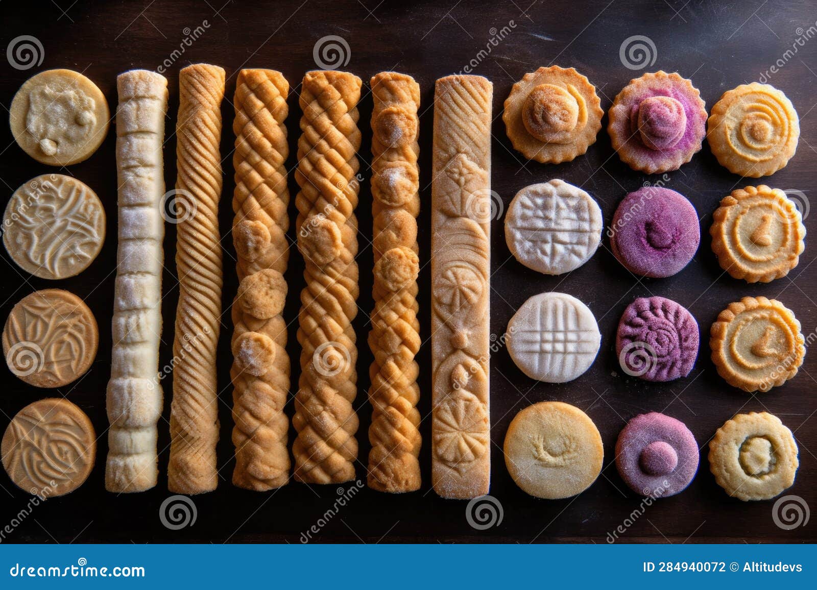 Biscuits Arranged in a Line, Showcasing Different Stages of Baking ...