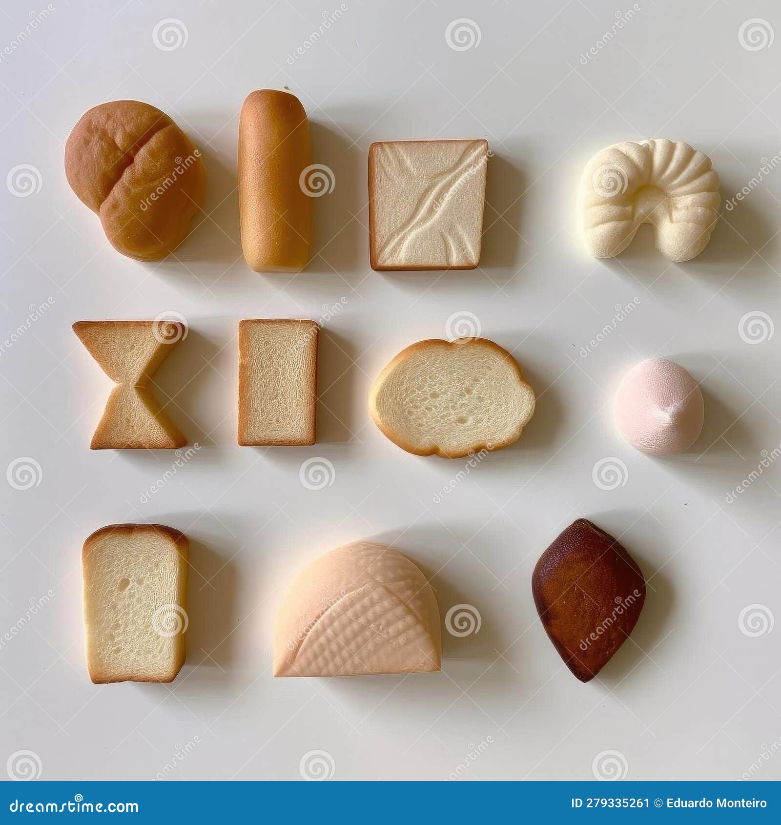 Biscuits and Bread on a White Background, Flat Lay, Top View Stock ...