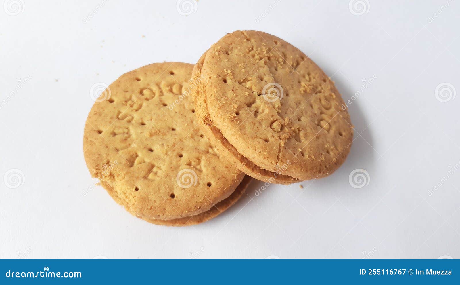 BISCUITS - Delicious Wheat Round Biscuits with a Few Crumbs Isolated on ...
