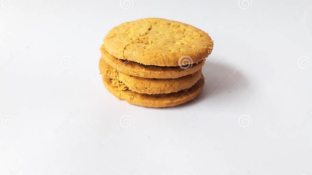 BISCUITS - Delicious Wheat Round Biscuits with a Few Crumbs Isolated on ...