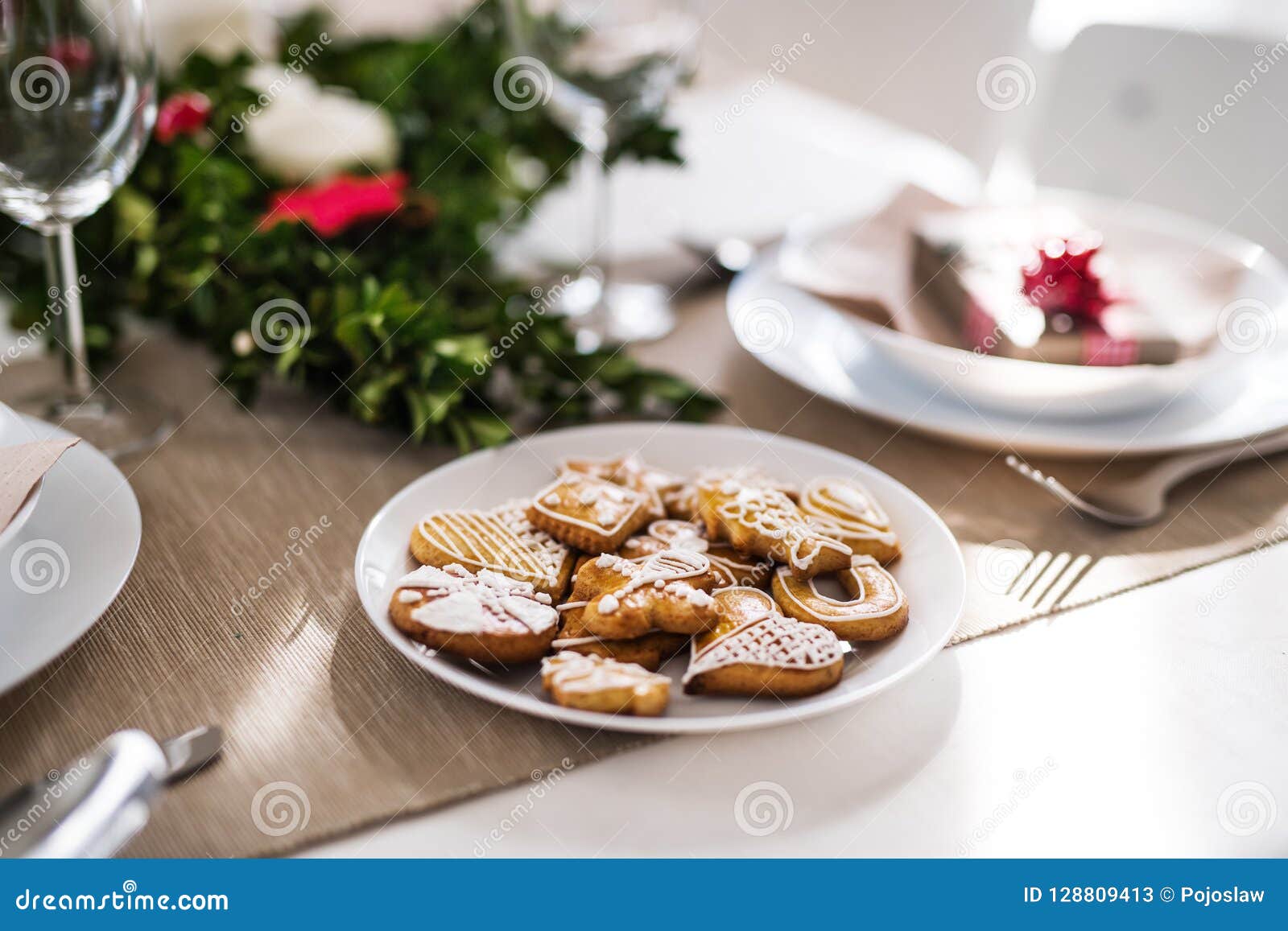 Biscuits on a Table Set for a Dinner at Home at Christmas Time. Stock ...