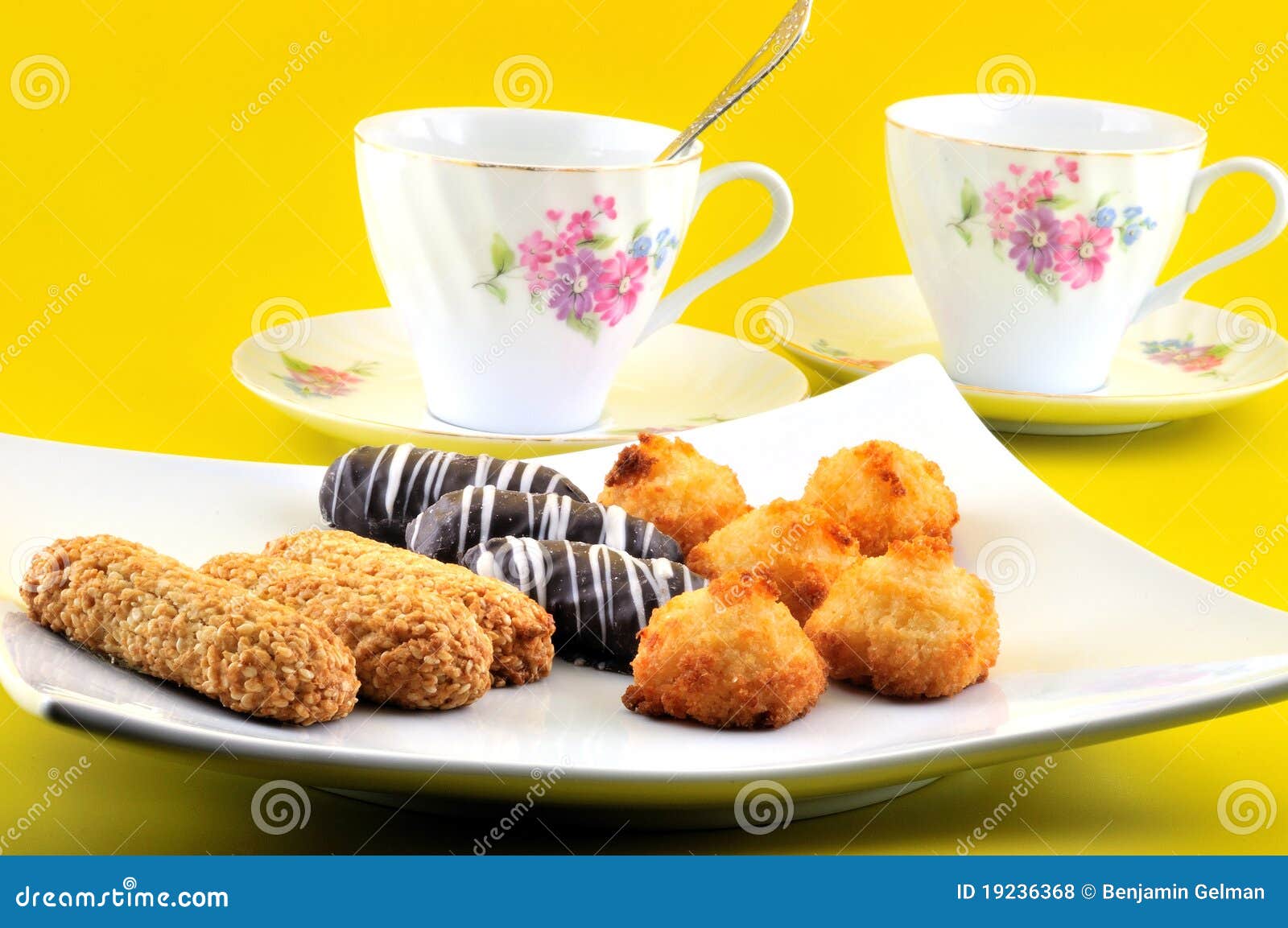 Biscuits and two cups stock photo. Image of pastry, sweet - 19236368