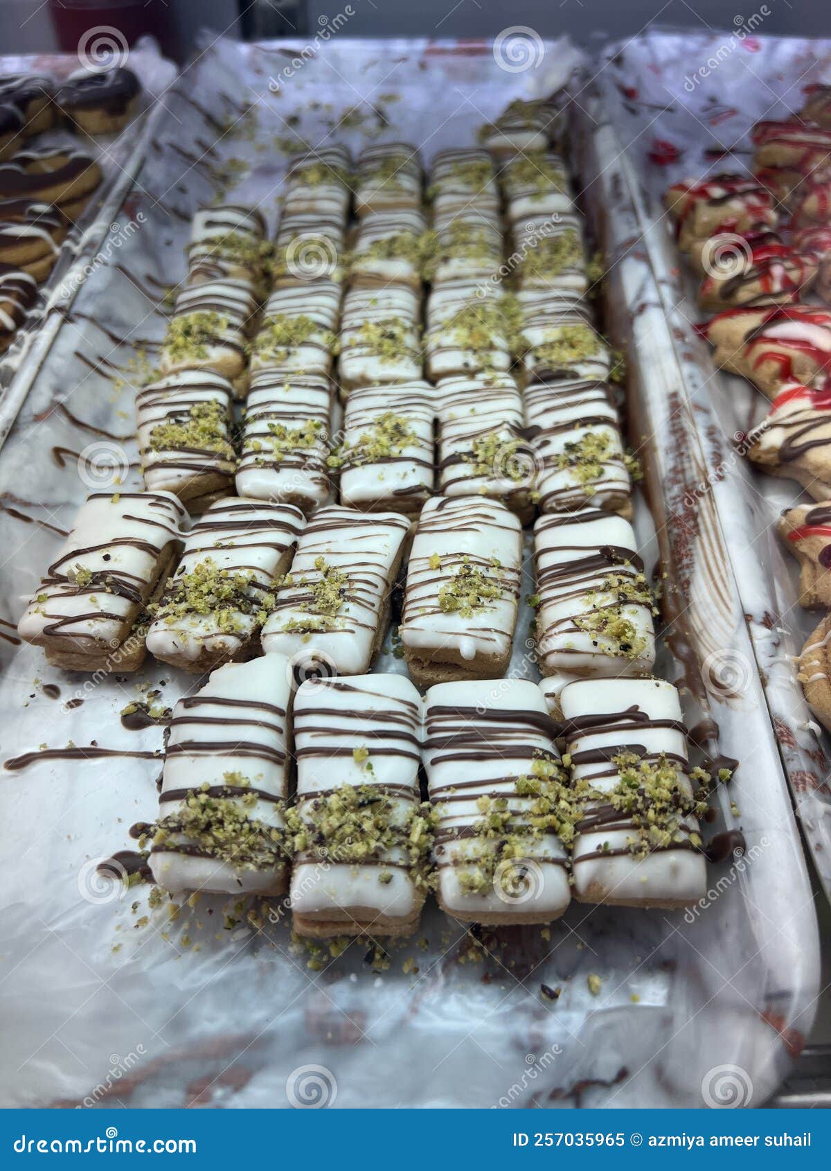 Biscut Covered with Nuts and Black and White Chocolate Stock Image ...