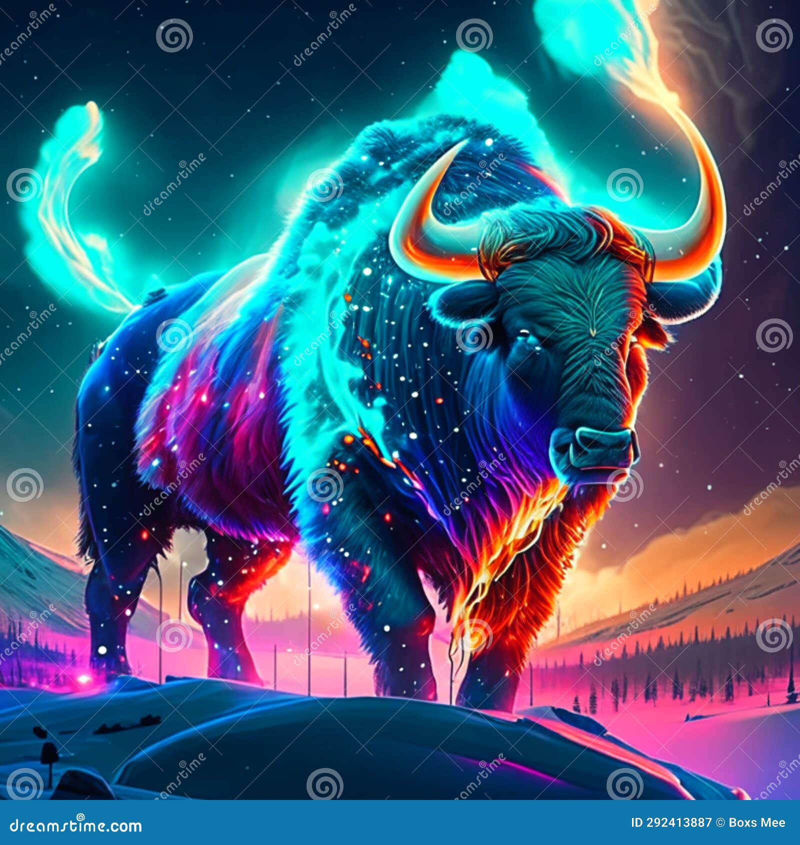 Bison on the Background of the Night Sky. Vector Illustration Stock ...