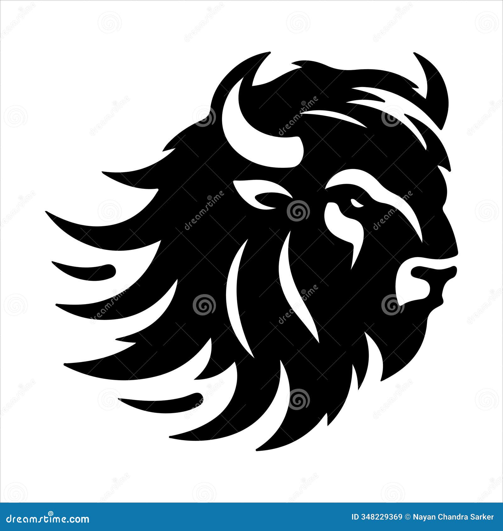 Bison Bull Head Vector Silhouette Stock Illustration - Illustration of ...