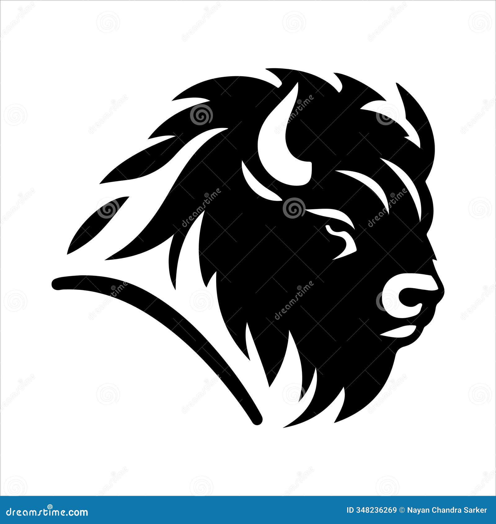 Bison Bull Head Vector Silhouette Stock Illustration - Illustration of ...