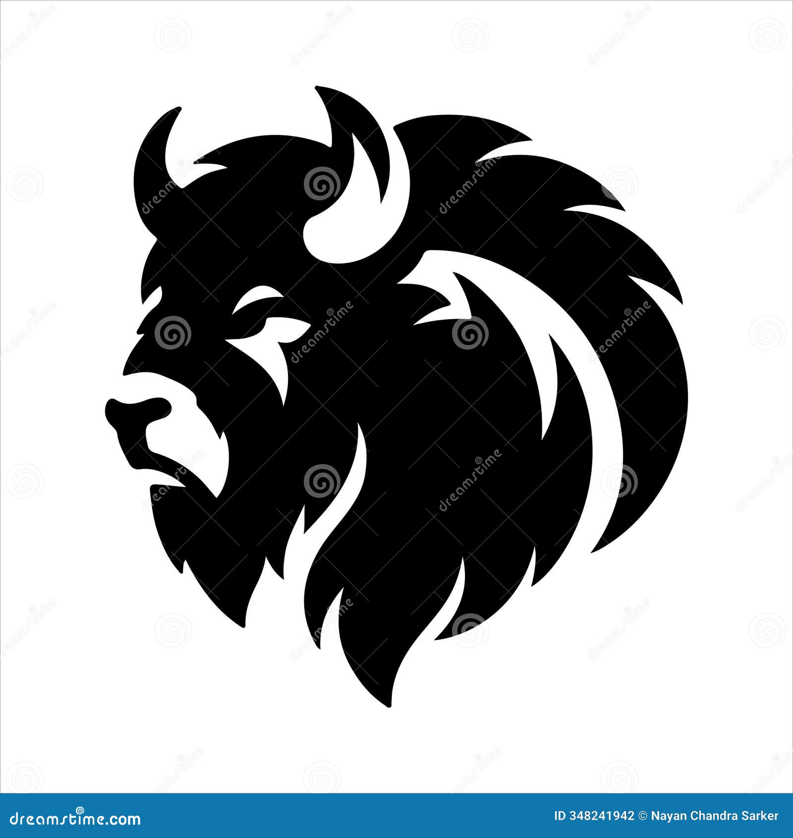 Bison Bull Head Vector Silhouette Stock Illustration - Illustration of ...