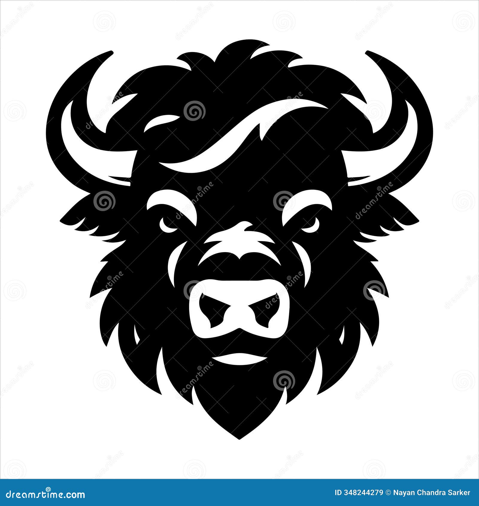 Bison Bull Head Vector Silhouette Stock Illustration - Illustration of ...