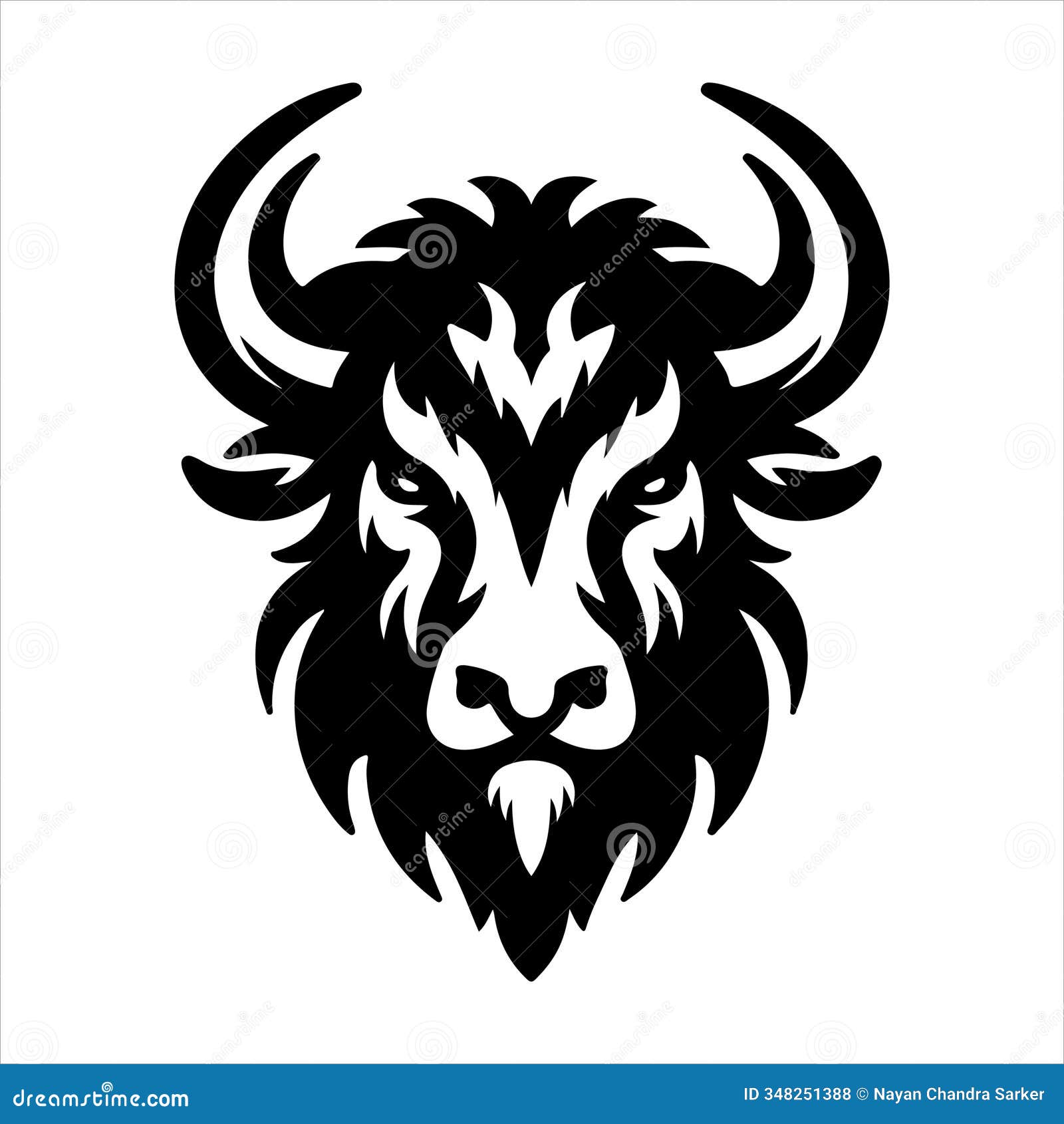 Bison Bull Head Vector Silhouette Stock Illustration - Illustration of ...