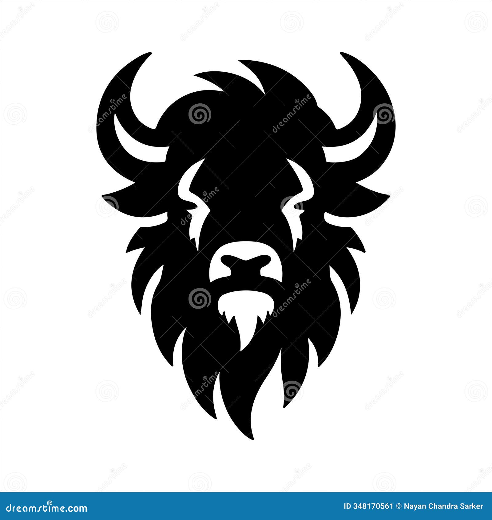 Bison Bull Head Vector Silhouette Stock Illustration - Illustration of ...