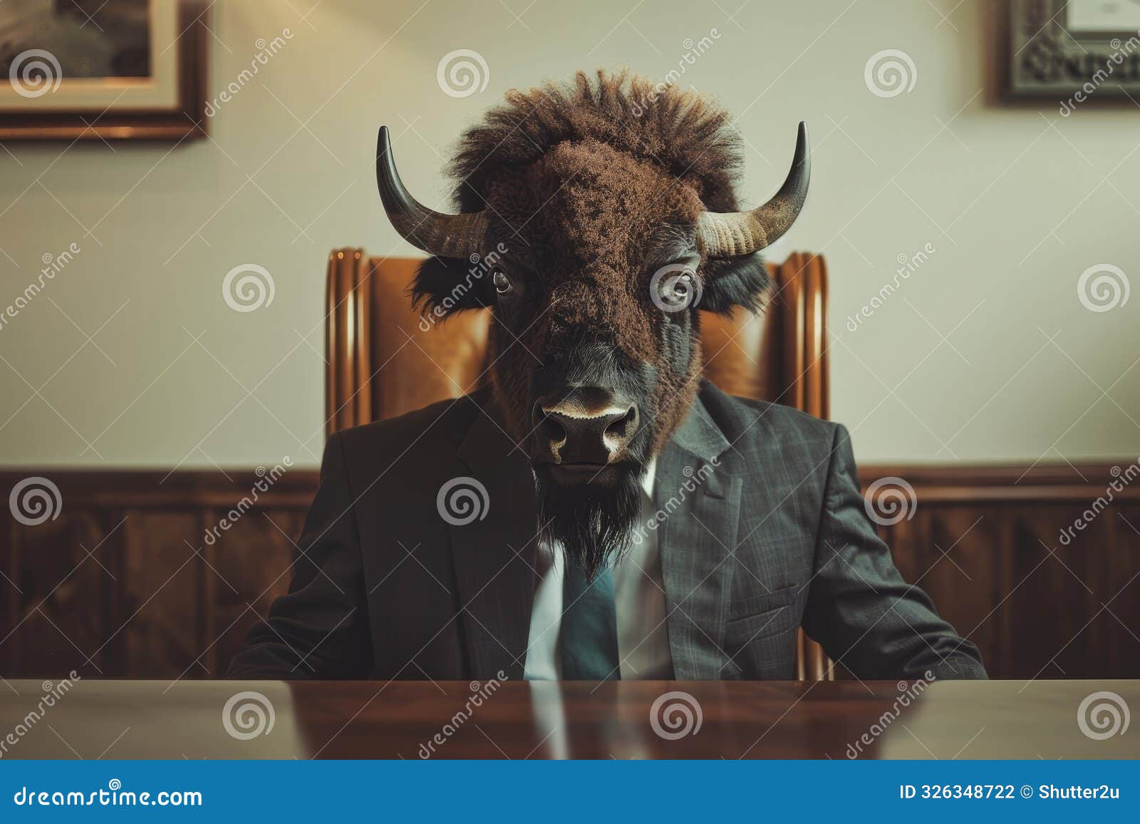 A Bison In A Corporate Strategy Room Wearing A Robust Suit Representing Resilience And Solid ...