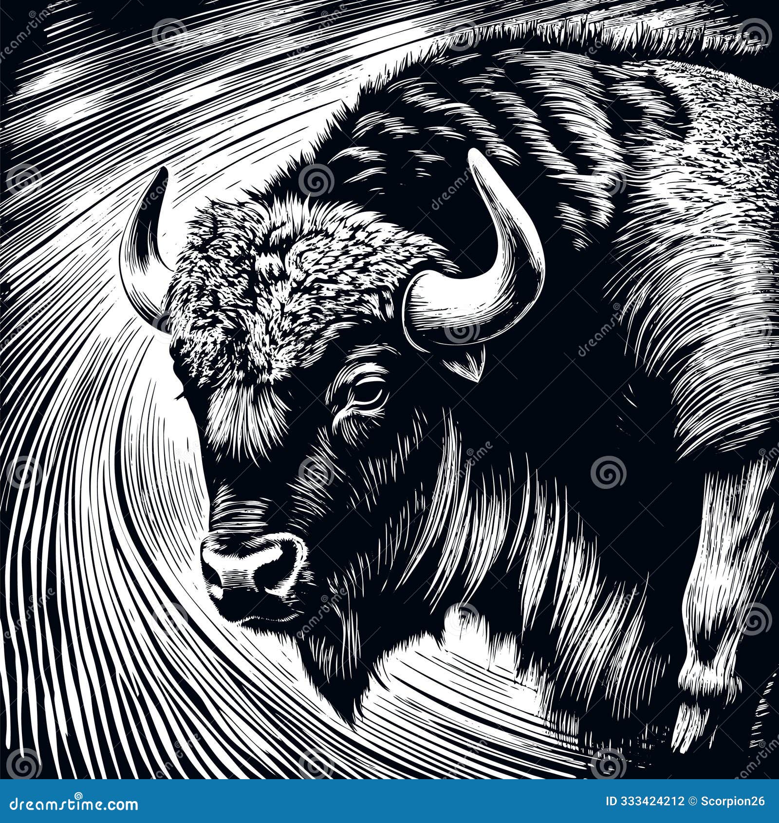 Bison Engraved Vector Illustration Stock Illustration - Illustration of ...