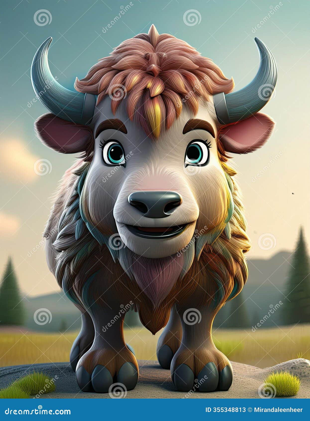 Bison in field cartoon stock illustration. Illustration of fantasy ...