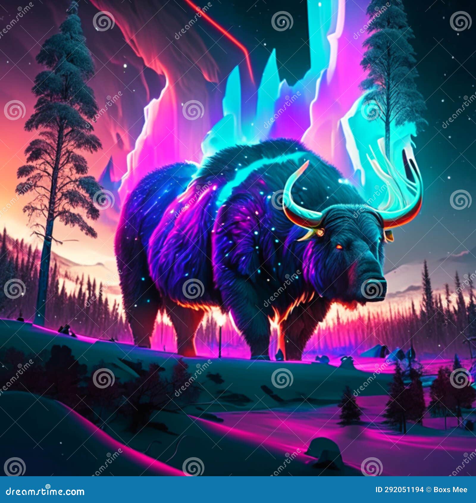 Bison in the Forest at Night. 3d Rendering, 3d Illustration Stock ...