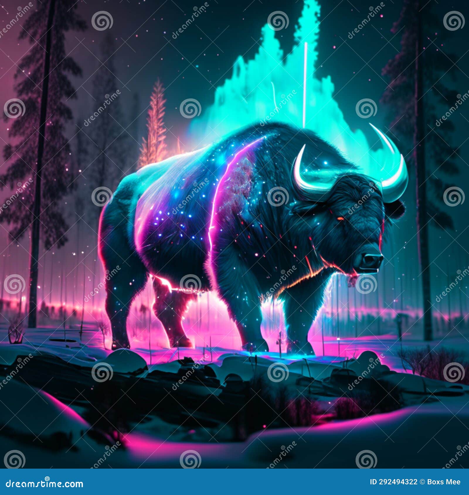 Bison in the Forest at Night. 3d Rendering, 3d Illustration Stock ...