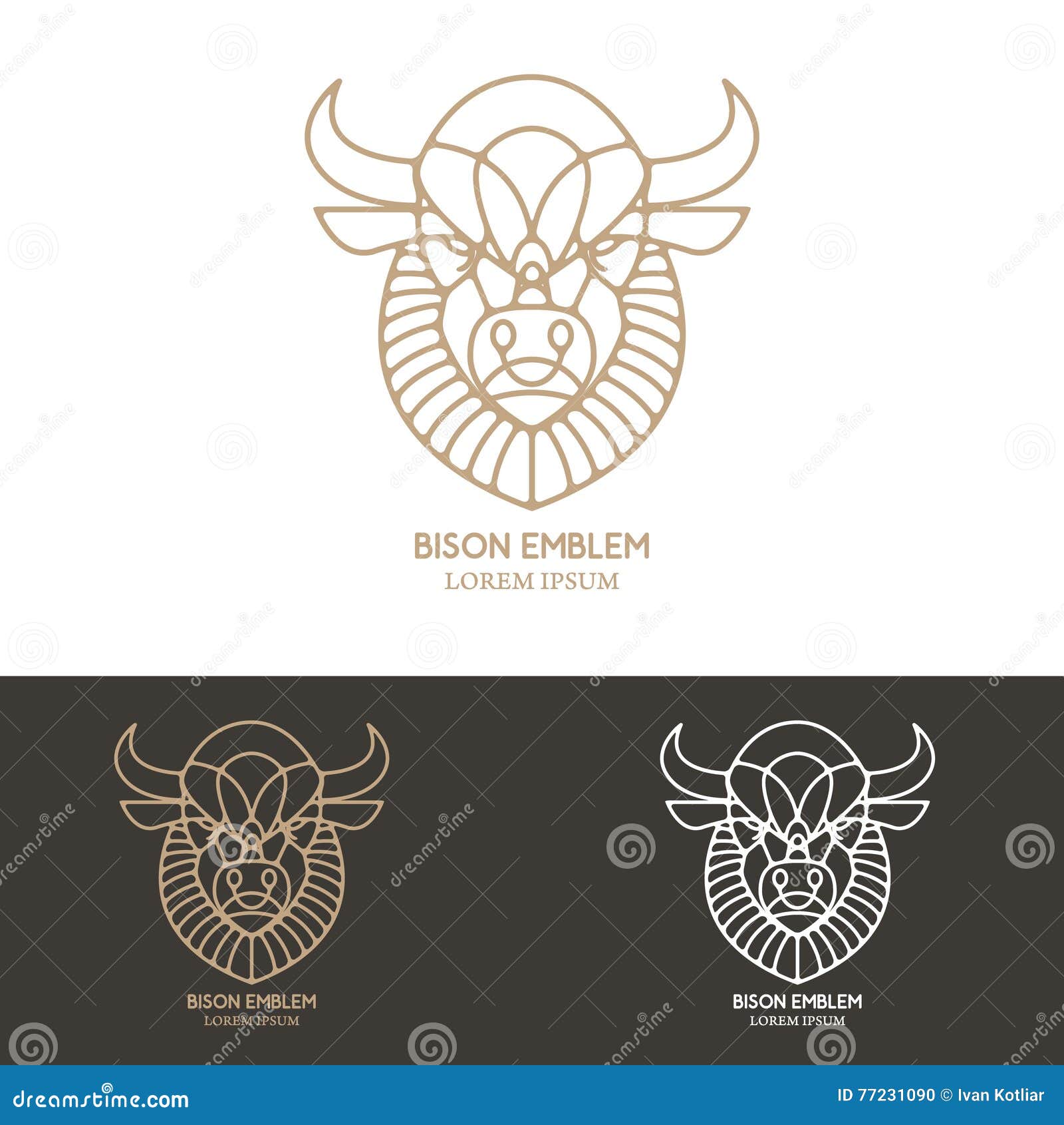 Bison head in line style. stock vector. Illustration of muzzle - 77231090