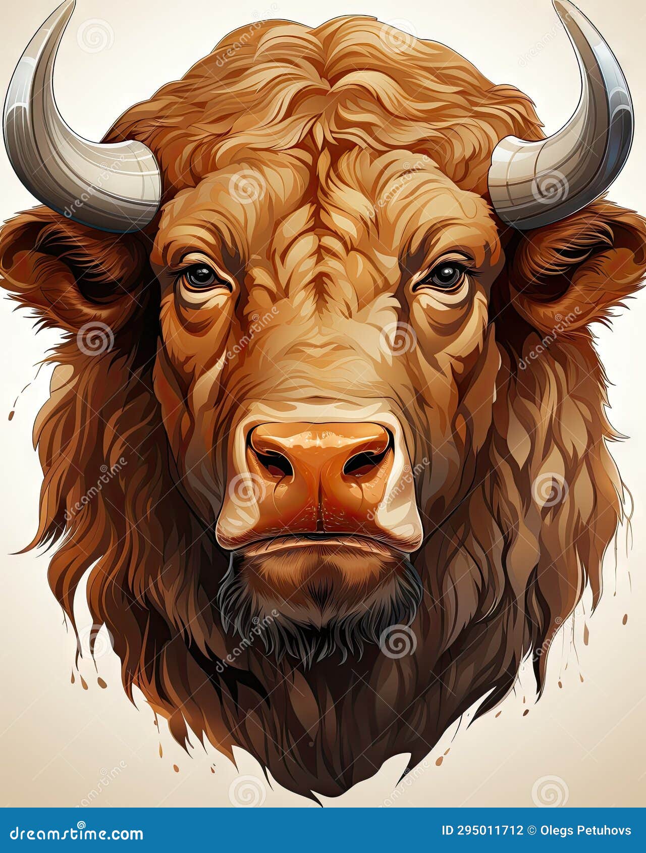 A Bison with Horns and a Beard is Shown in a Digital Painting Style ...